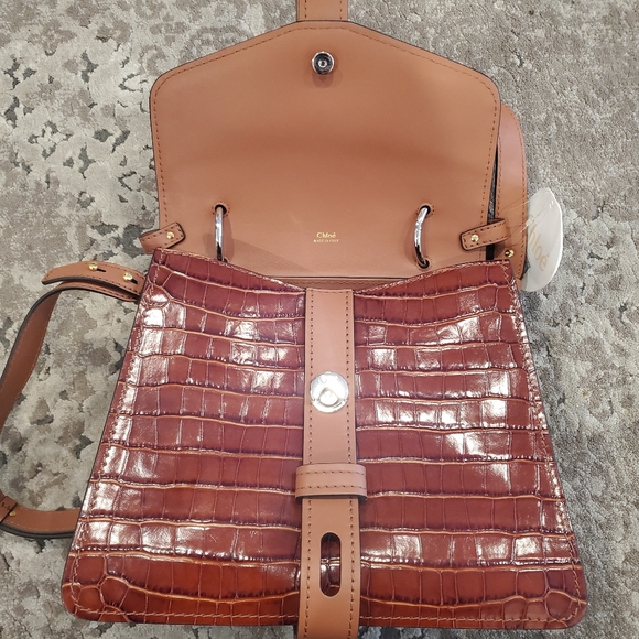 Chloe | Bags | Chloe Aby Medium Lock Satchel Bag Croc Cognac In ...
